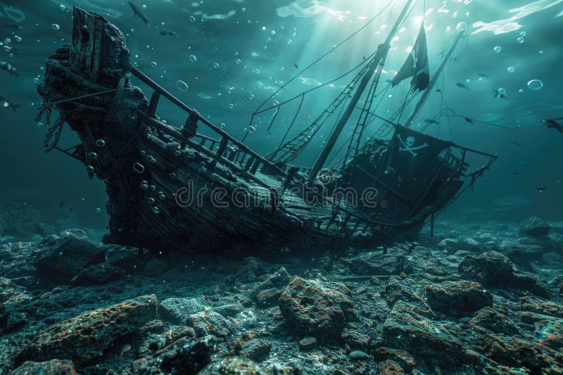 An Old Ship Adrift in the Open Ocean Stock Photo - Image of waves ...