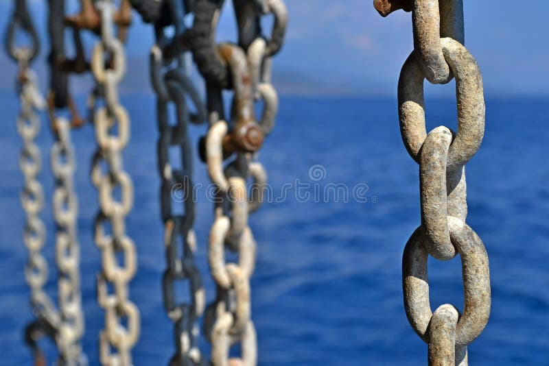 Old Ship Chain Against the Sea Waves in the Sea Stock Photo - Image of ...