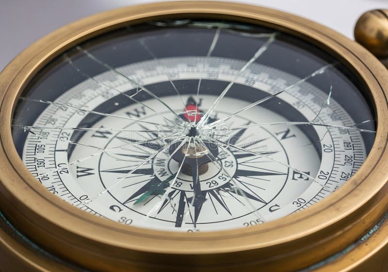 Old Ship Compass with Cracked Glass Close-Up Stock Illustration - Illustration of macro, closeup ...