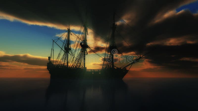 Old Ship Float at Sea in Full Moon Stock Footage - Video of cold, ocean ...