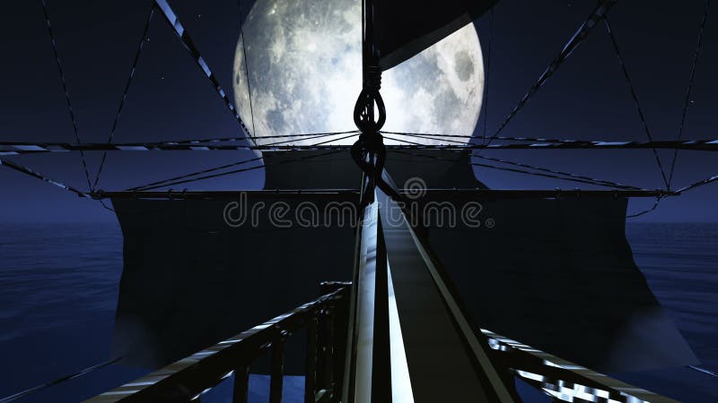 Old Ship Float at Sea in Full Moon Stock Footage - Video of cold, ocean ...