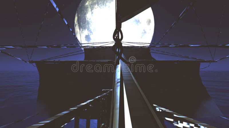 Old Ship Float at Sea in Full Moon Stock Footage - Video of cold, ocean ...