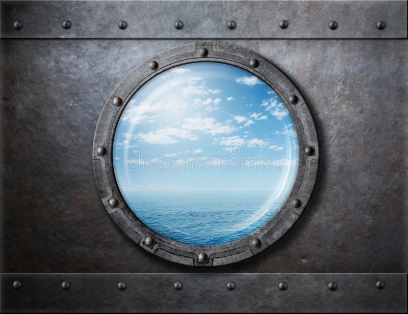 Old Ship Rusty Porthole or Window with Sea and Stock Image - Image of ...