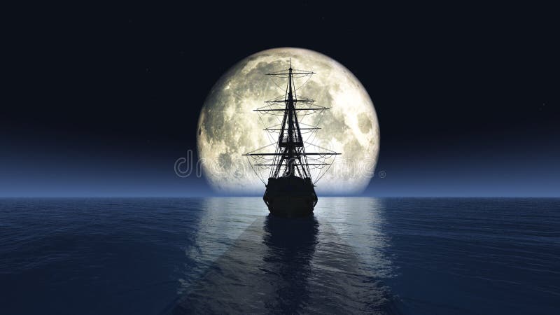 Full Moonlight Pirate Ship Stock Illustrations – 246 Full Moonlight ...