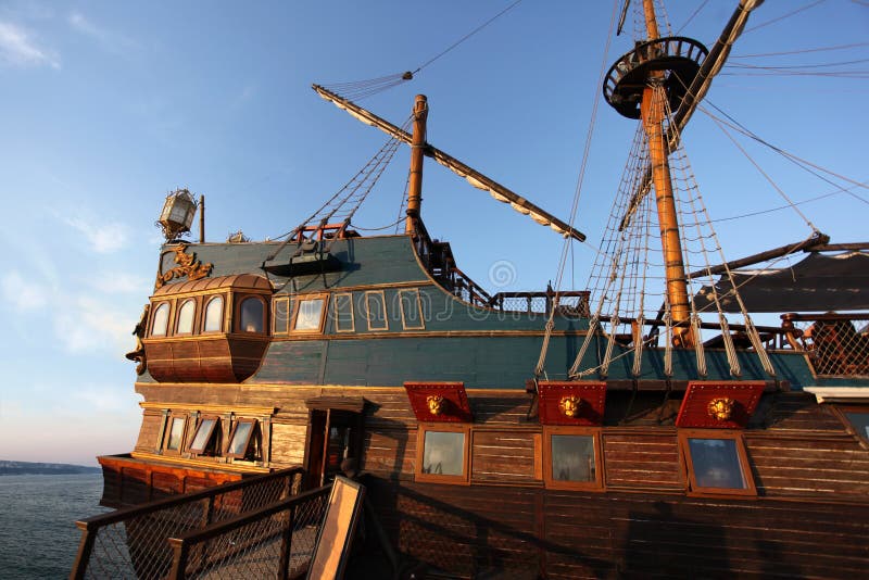 Old ship on the seaport stock image. Image of windows - 32839859