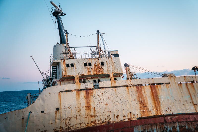 An Old Ship Stranded Stands on the Seashore. Stock Image - Image of ...