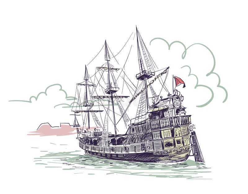 Old ship sketch stock vector. Illustration of cruise - 18413677