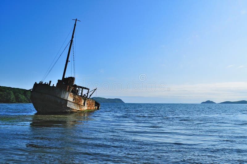 Old Ship Wreck in the Vityaz Bay of Primorye Stock Photo - Image of ...