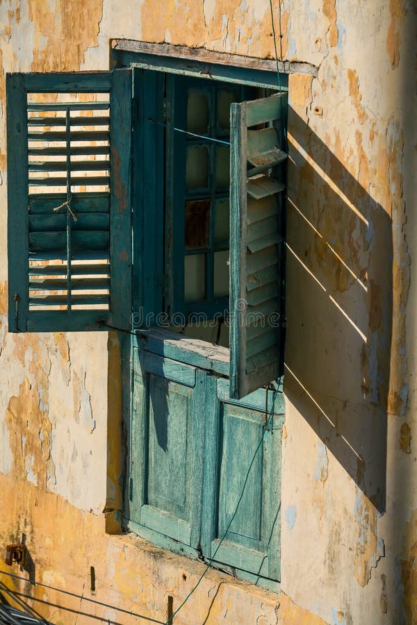 Old Shuttered Window with Textured Wall. Stock Image - Image of style ...