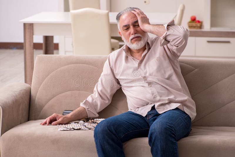 Old Sick Man Suffering at Home Stock Image - Image of medical, cold ...