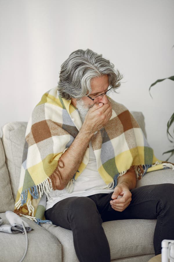 Old and Sick Senior Man Sitting at Home Stock Image - Image of ...