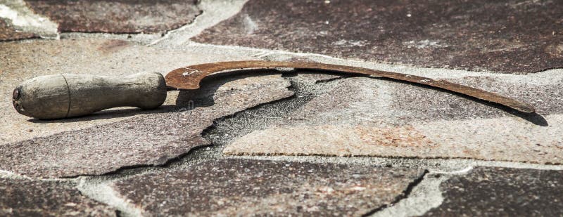 Antique Sickle Hand Tool Rusted on Aged Vintage Wood Stock Photo ...