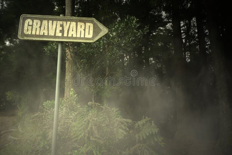 Old Signboard with Text Graveyard Near the Sinister Forest Stock Image ...