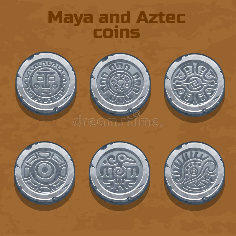 Old Silver Aztec and Maya Coins, Game Element Stock Vector ...