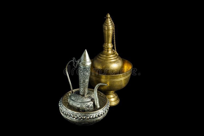 Old Silver and Brass Ewer Container Pour Water, Buddhism Stock Photo ...