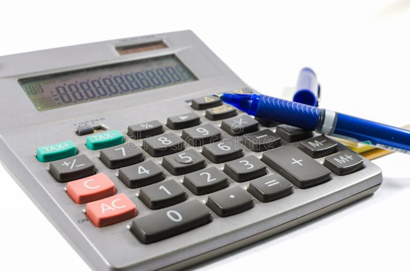 Old Silver Calculator with Book and Pen Stock Image - Image of income ...