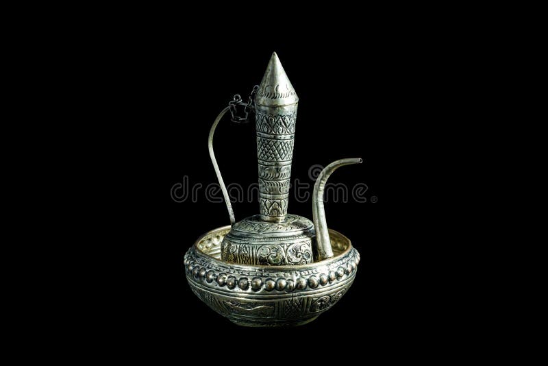 Old Silver and Brass Ewer Container Pour Water, Buddhism Stock Photo ...