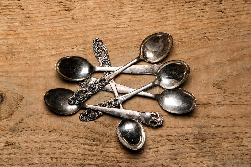 Old silver spoons stock photo. Image of retro, objects - 67936594