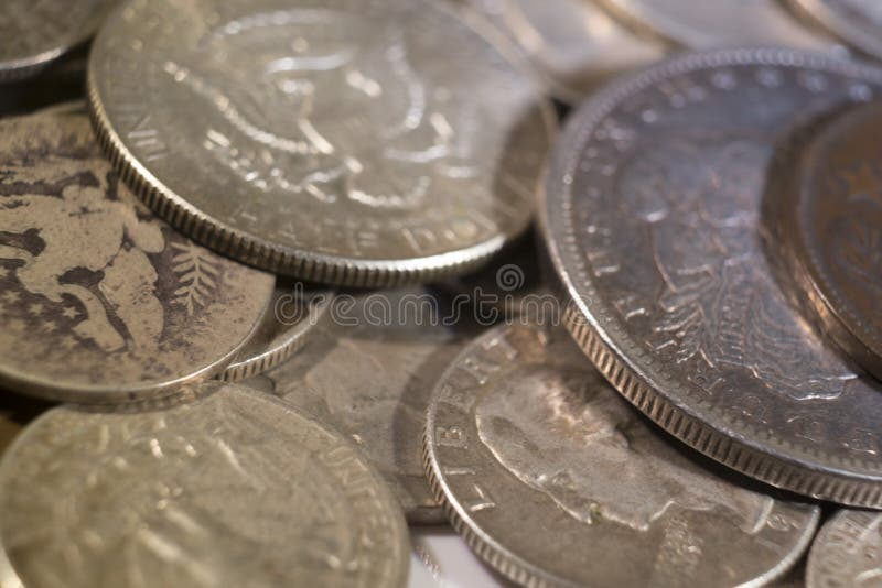 Old Silver US Coins stock image. Image of market, franklin - 98108219