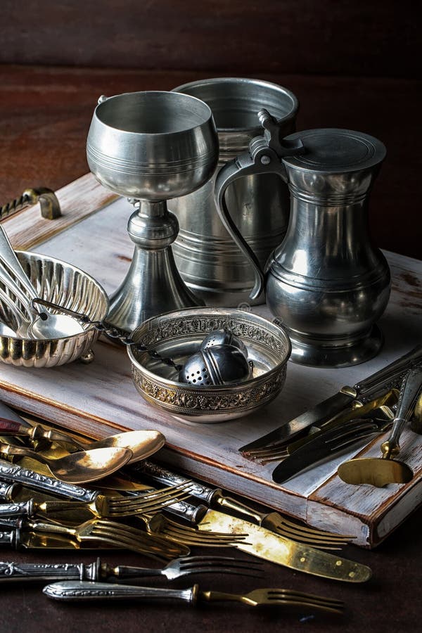 Old silver ware stock photo. Image of design, metal - 110621408
