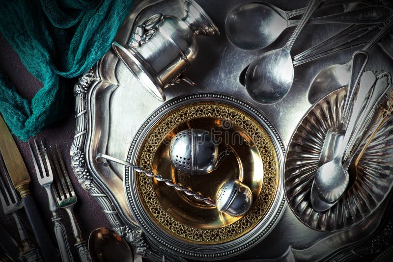 Old silver ware stock image. Image of decorative, light - 110619727