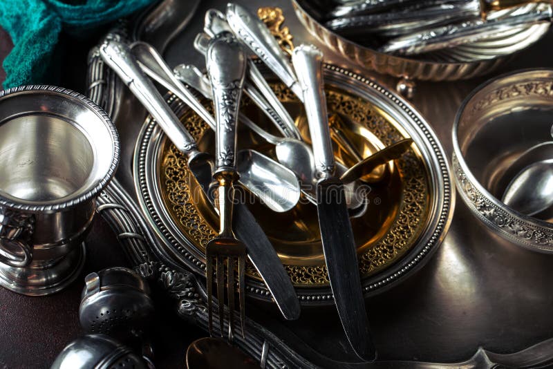 Old silver ware stock photo. Image of antique, metal - 53279328