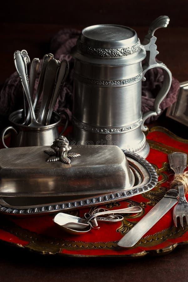 Old silver ware stock image. Image of metal, brass, shiny - 110620941