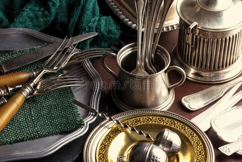 Old silver ware stock image. Image of home, kitchen - 110621347