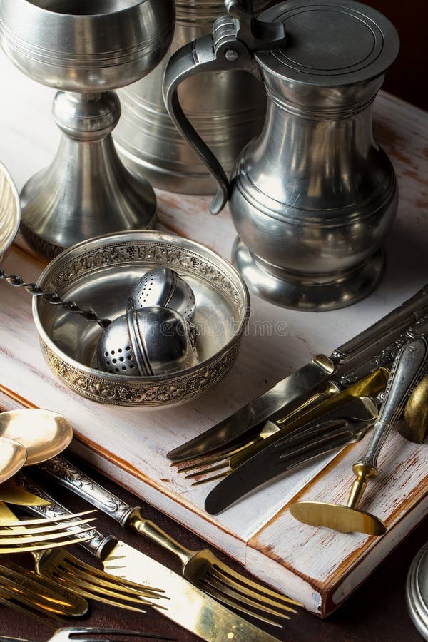 Old silver ware stock photo. Image of food, dish, ornament - 110621372