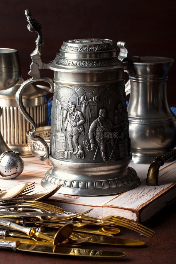 Old silver ware stock image. Image of objects, glass - 110621485