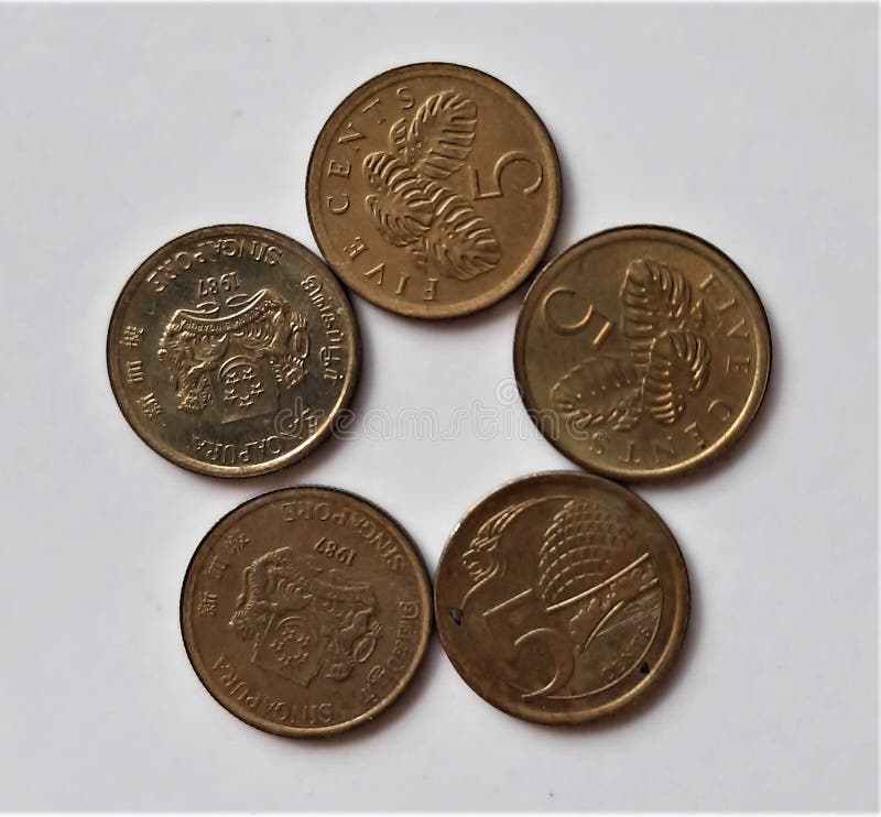 Old Singapore 5cent Coins with Front and Back Shot Stock Photo - Image ...