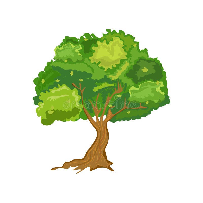 Old Single Tree with Cartoon Style. Flat and Solid Color Vector ...
