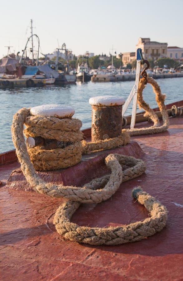 Old Sisal Rope of an Ancient Ship Fixed on the Docks in the Harbor ...