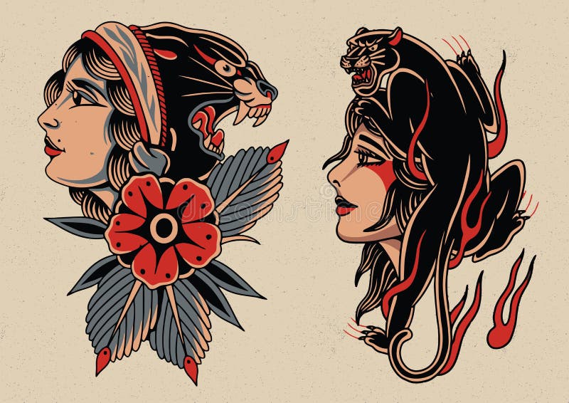 Old Skool Tatoo flash set stock vector. Illustration of crocodile ...