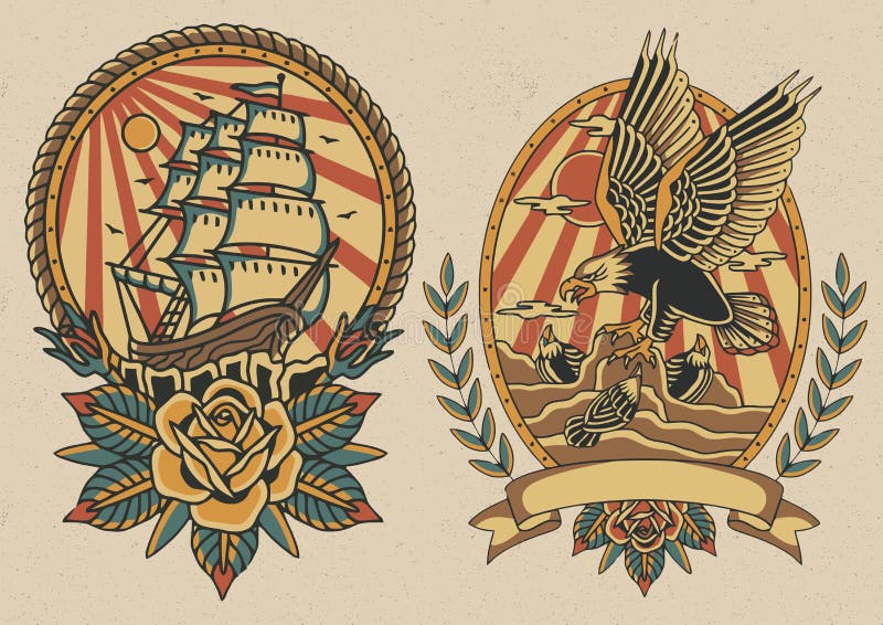 Old Skool Tattoo Flash Set Vector Illustration Poster Template Stock ...