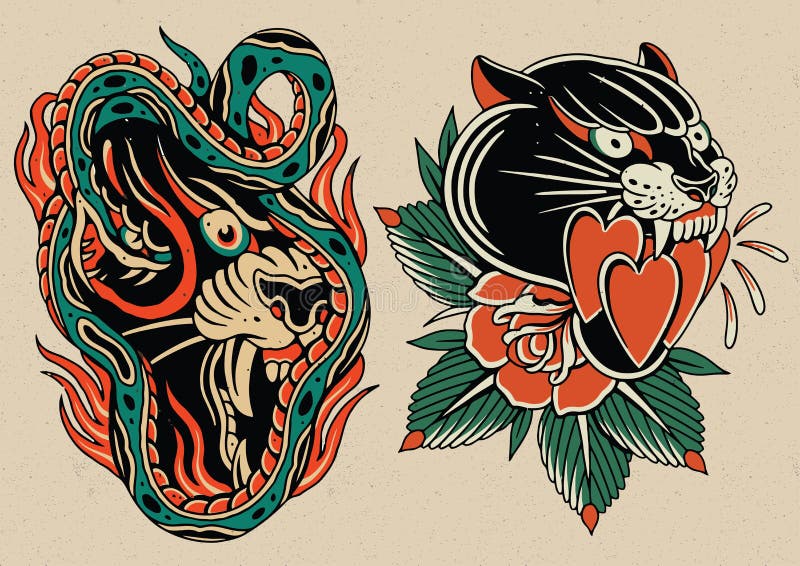 Old Skool Tatoo flash set stock vector. Illustration of frog - 253510466