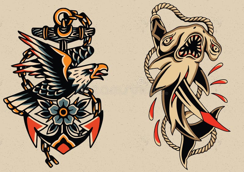 Old Skool Tatoo flash set stock vector. Illustration of halloween ...