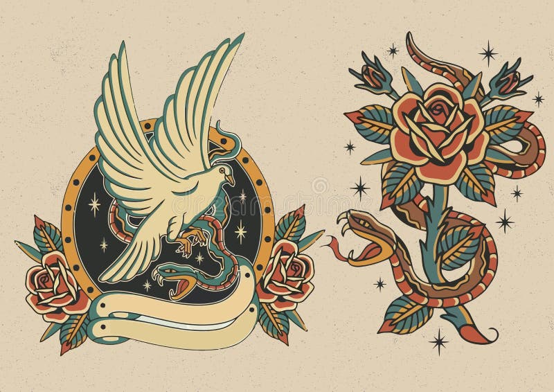 Old Skool Tatoo flash set stock vector. Illustration of dagger - 254052686