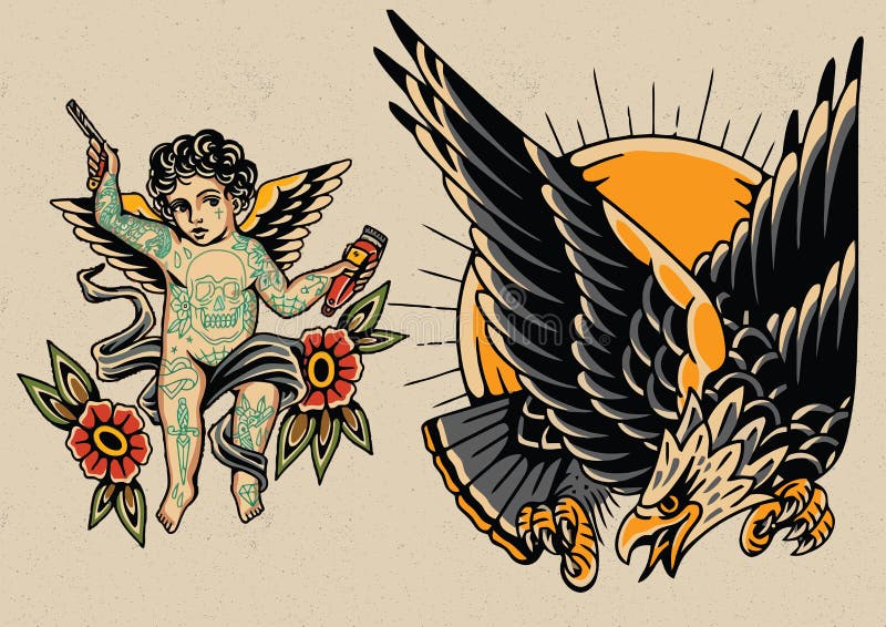 Old Skool Tattoo flash set stock vector. Illustration of graphic ...