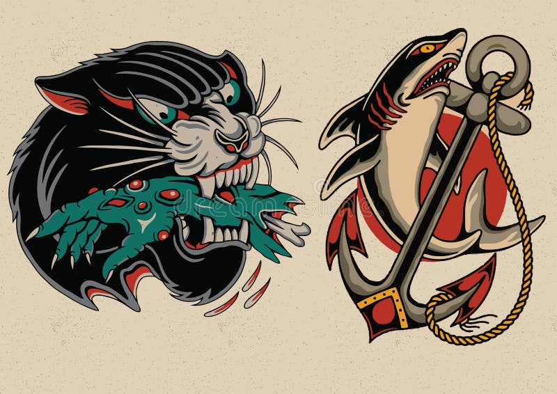 Old Skool Tattoo Flash Set Vector Illustration Poster Template Stock ...