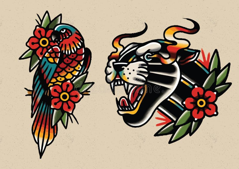 Old Skool Tattoo Flash Set Vector Illustration Poster Template Stock ...