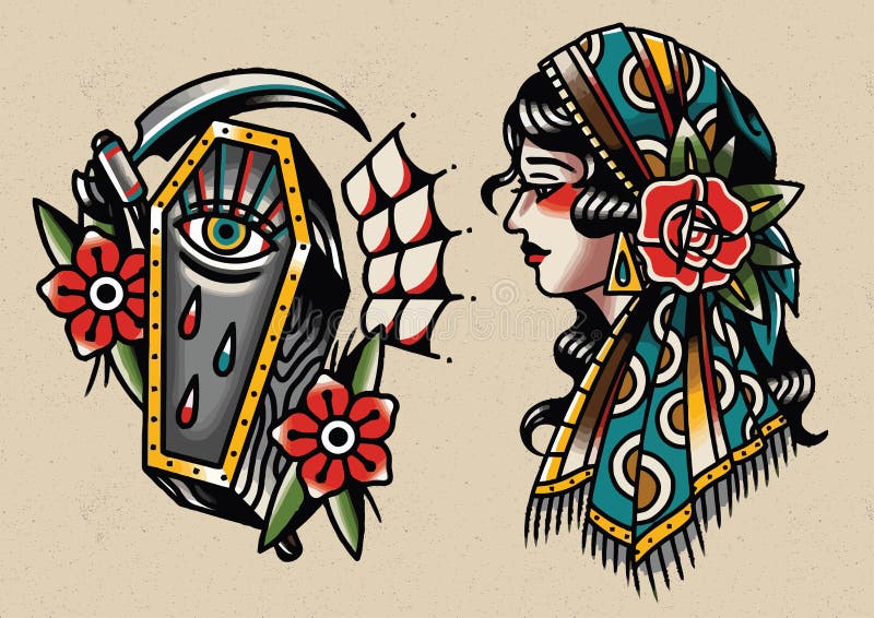 Old Skool Tattoo Flash Set Vector Illustration Poster Template Stock ...