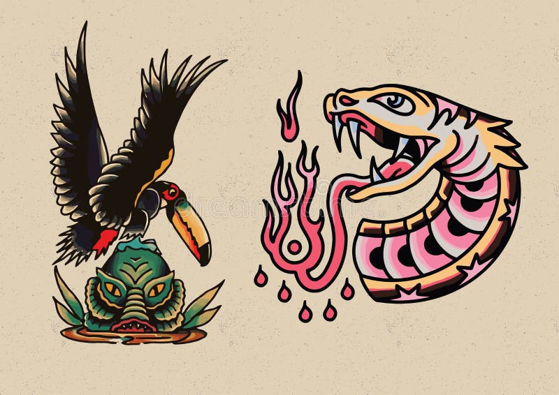 Old Skool Tattoo Flash Set Vector Illustration Poster Template Stock ...