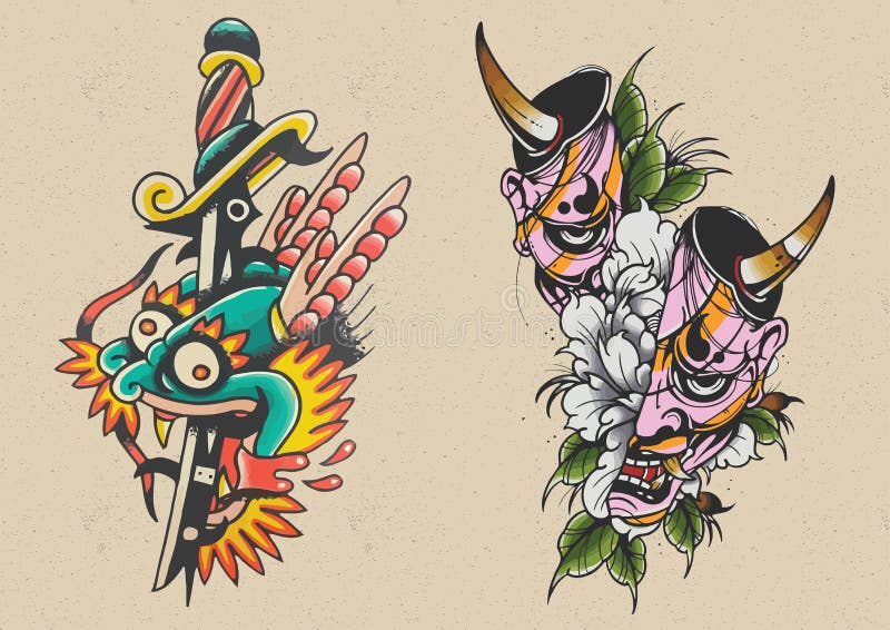 Old Skool Tattoo Flash Set Vector Illustration Poster Template Stock ...