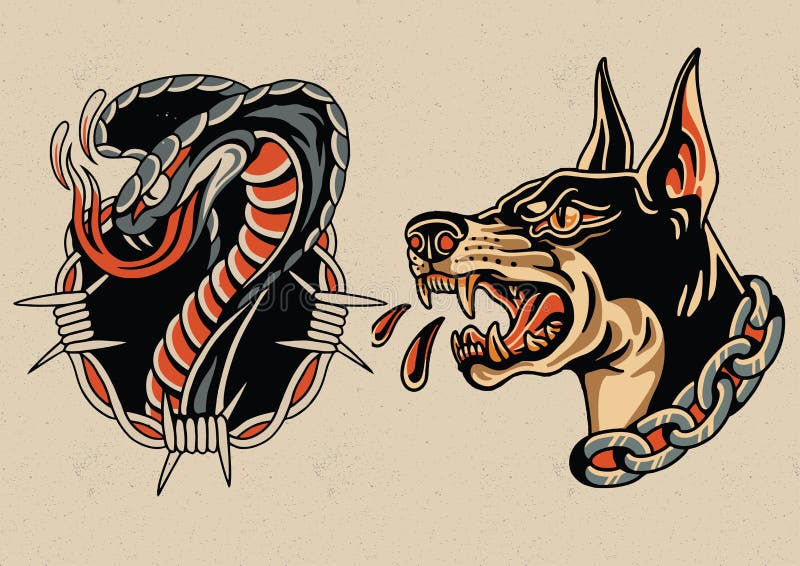 Old Skool Tattoo Flash Set Vector Illustration Poster Template Stock ...