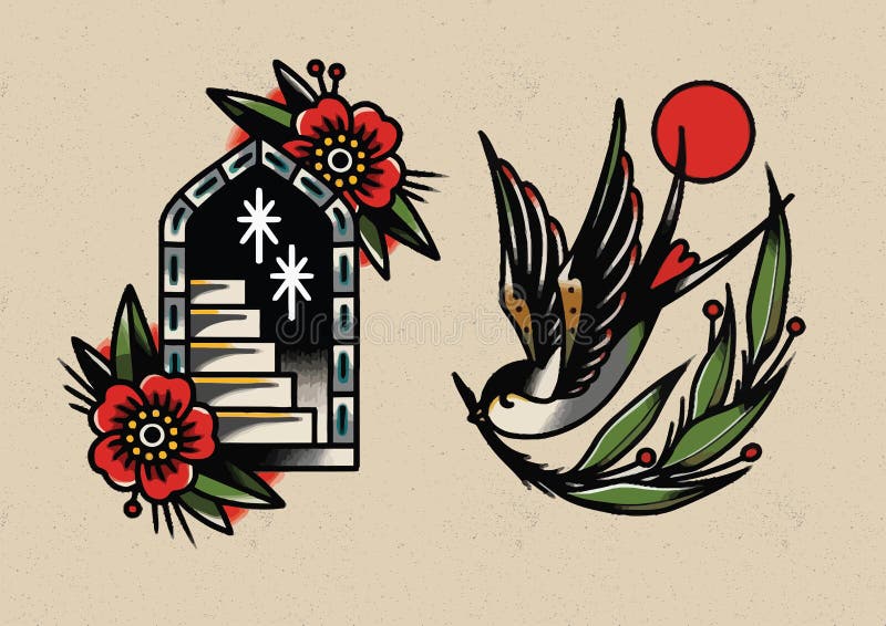 Old Skool Tattoo Flash Set Vector Illustration Poster Template Stock ...