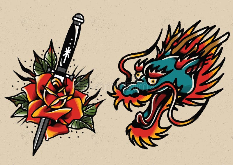 Old Skool Tattoo Flash Set Vector Illustration Poster Template Stock ...