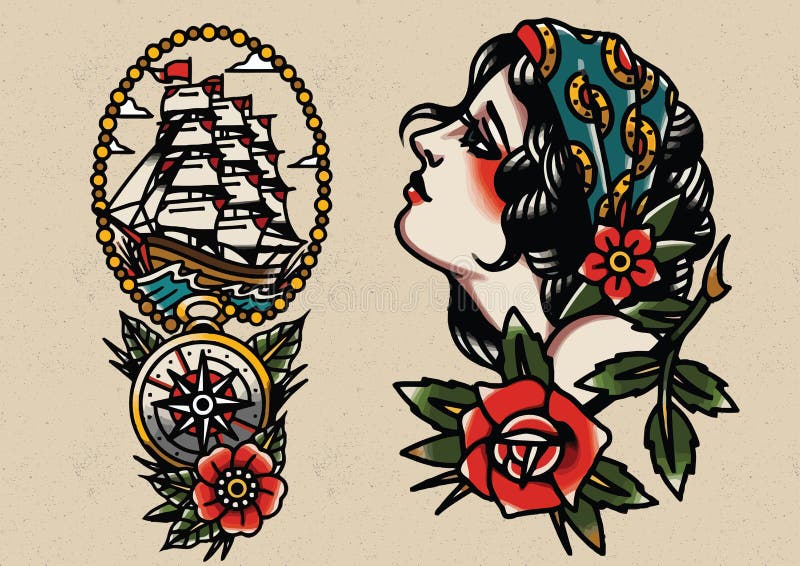 Old Skool Tattoo Flash Set Vector Illustration Poster Template Stock ...