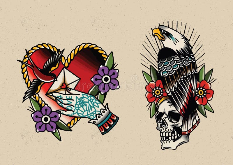 Old Skool Tattoo Flash Set Vector Illustration Poster Template Stock ...