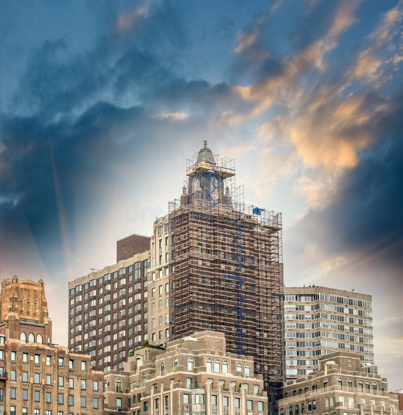 Old Skyscrapers of New York. Upward View at Sunset Stock Image - Image ...